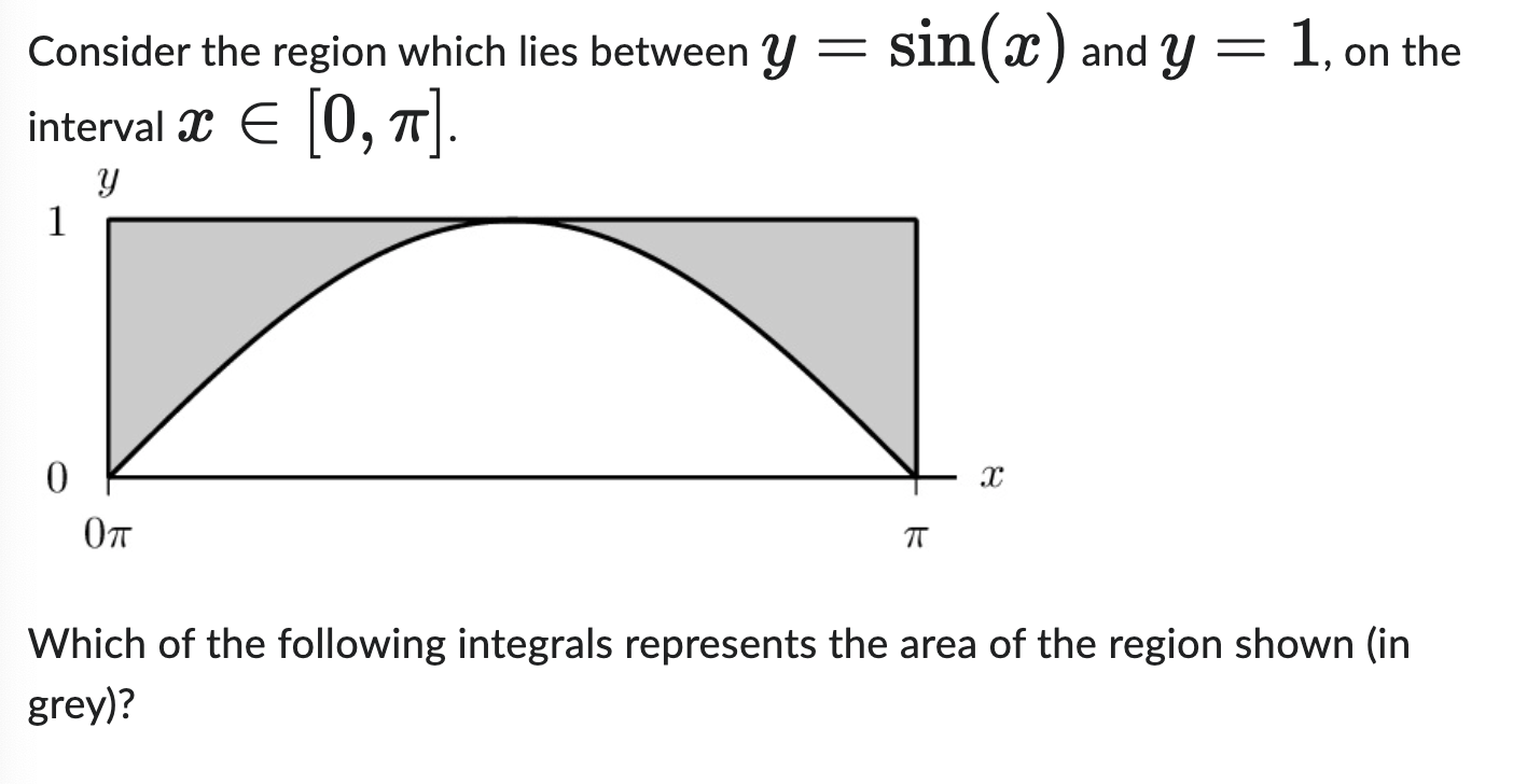 Solved Consider the region which lies between y=sin(x) ﻿and | Chegg.com