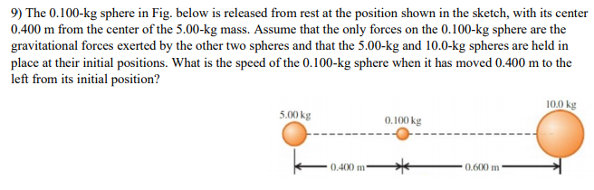Solved 9) The 0.100-kg sphere in Fig. below is released from | Chegg.com
