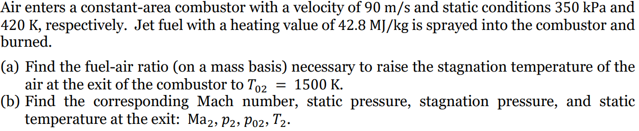 Solved Air enters a constant-area combustor with a velocity | Chegg.com