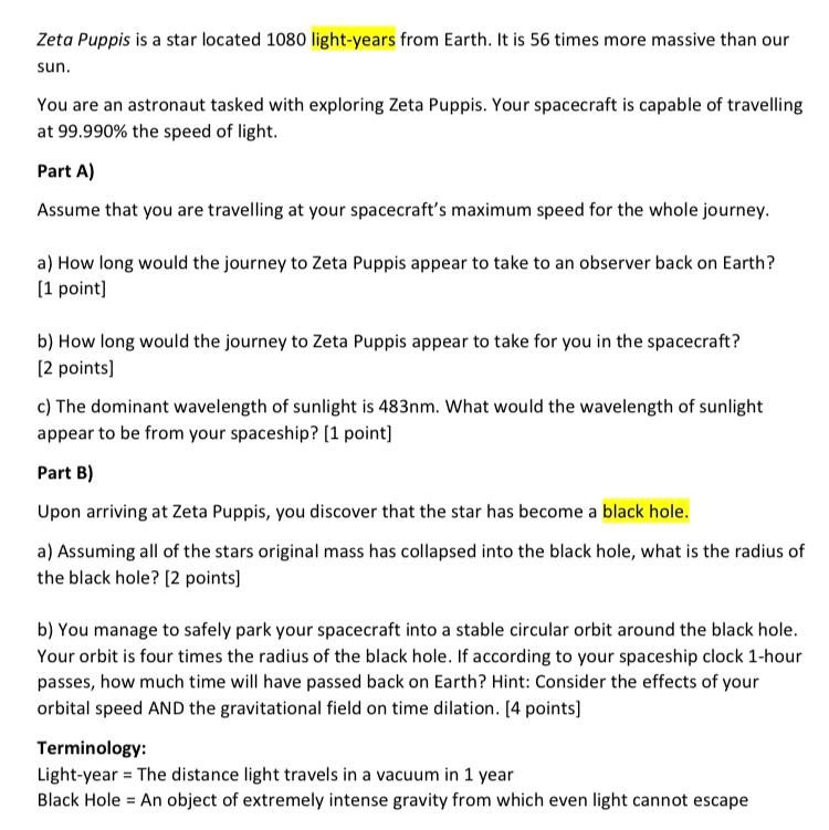 Solved Zeta Puppis is a star located 1080 light-years from | Chegg.com