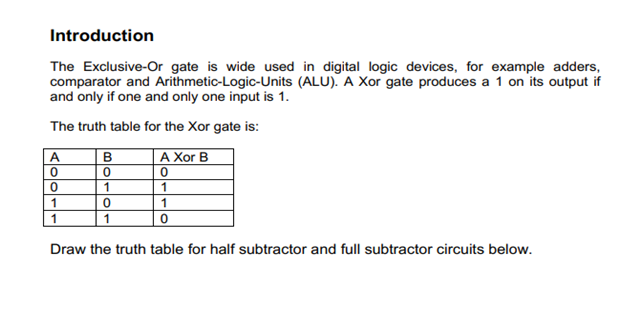 Solved Introduction The Exclusive-Or gate is wide used in | Chegg.com
