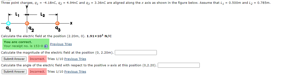 Solved Three point charges, q1=−4.18nC,q2=4.94nC and | Chegg.com