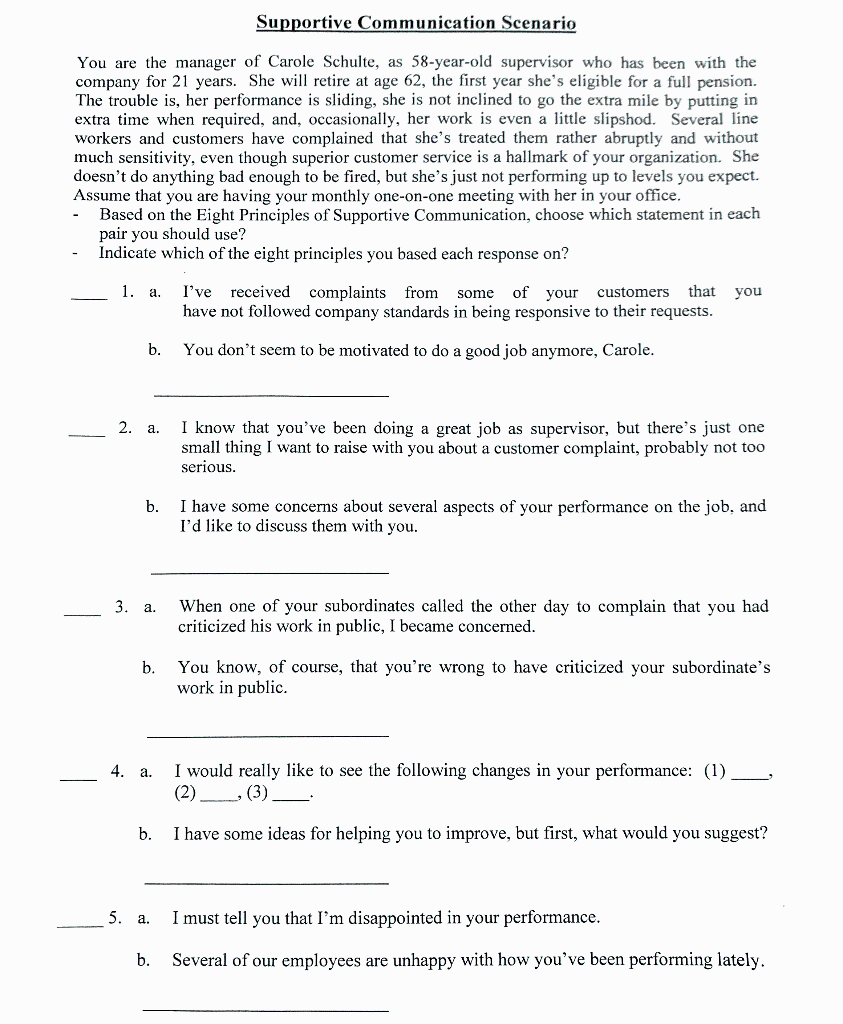 Solved Supportive Communication Scenario You are the manager | Chegg.com