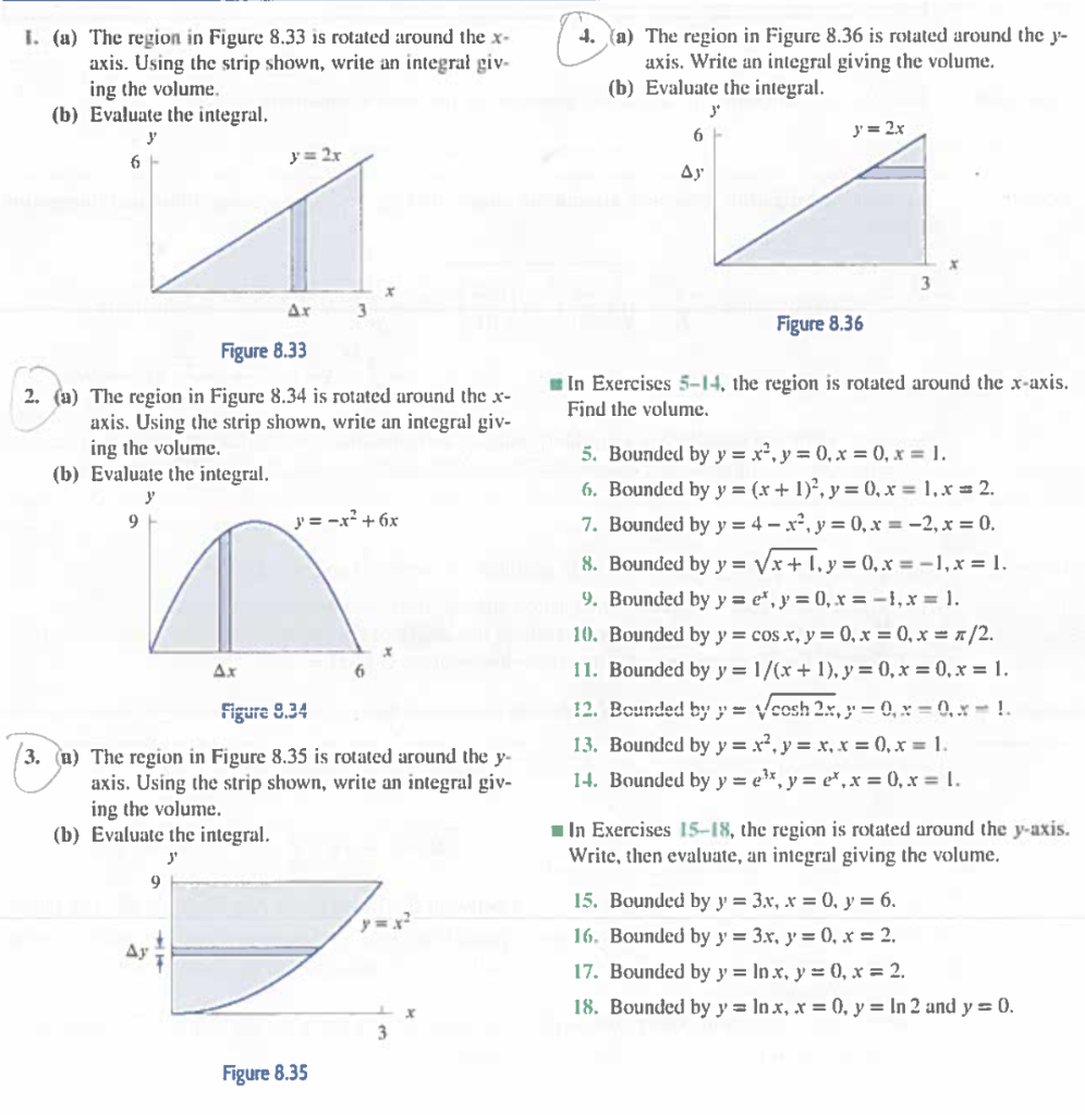 Solved 1. (a) The region in Figure 8.33 is rotated around | Chegg.com
