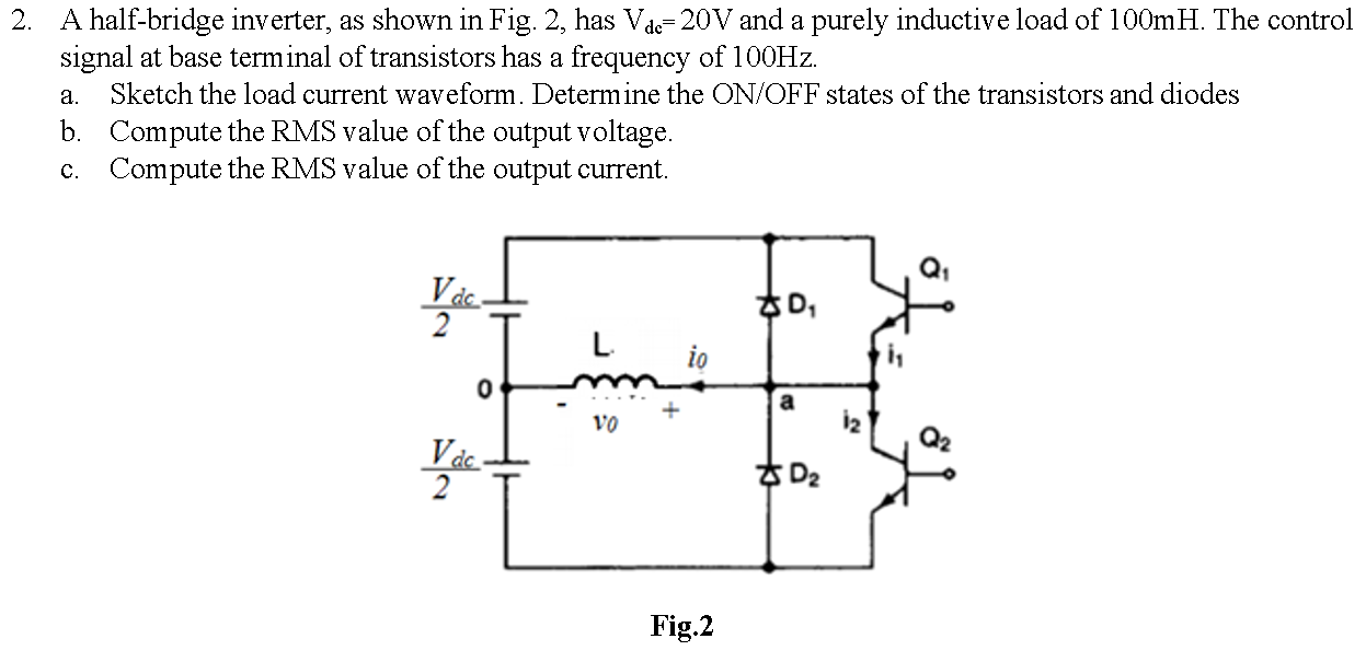 Solved 2. A half-bridge inverter, as shown in Fig. 2 , has | Chegg.com
