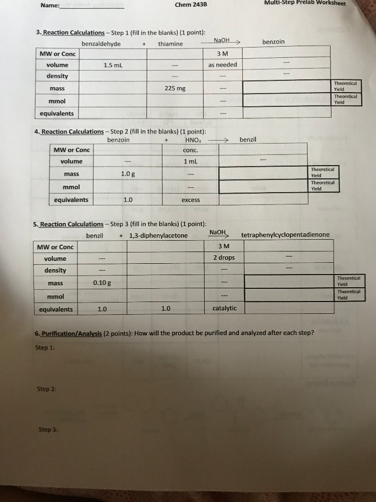 Solved Chem 243B Multi-Step Prelab Worksheet Name: 1 point): | Chegg.com