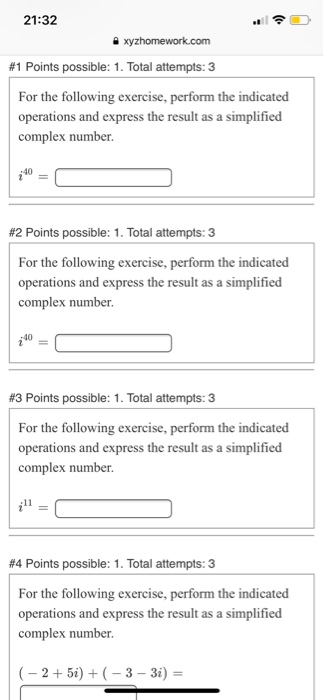 Solved 21:32 9 xyzhomework.com #1 Points possible: 1 . Total | Chegg.com