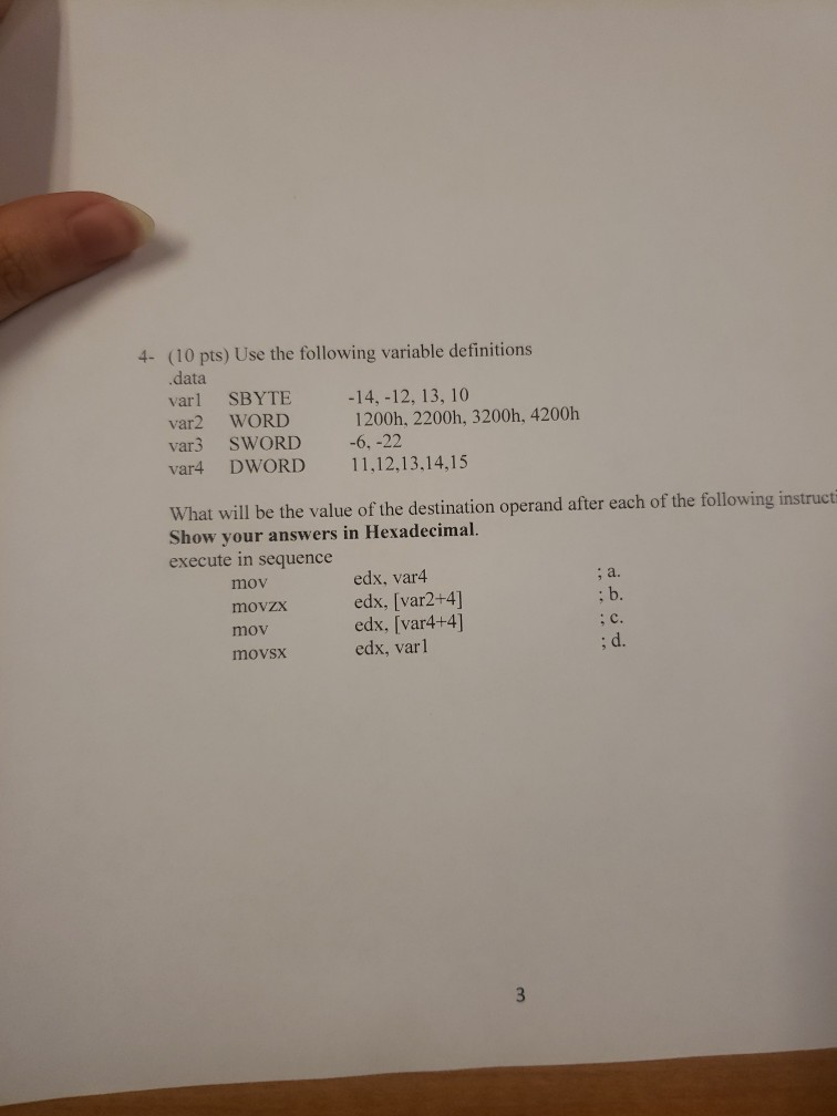 Solved 4- (10 pts) Use the following variable definitions | Chegg.com