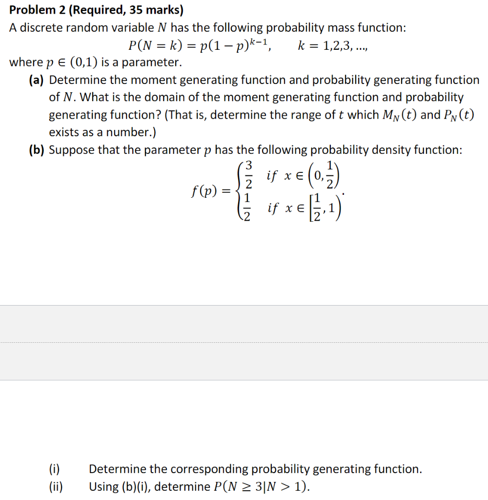 Solved A discrete random variable N has the following | Chegg.com