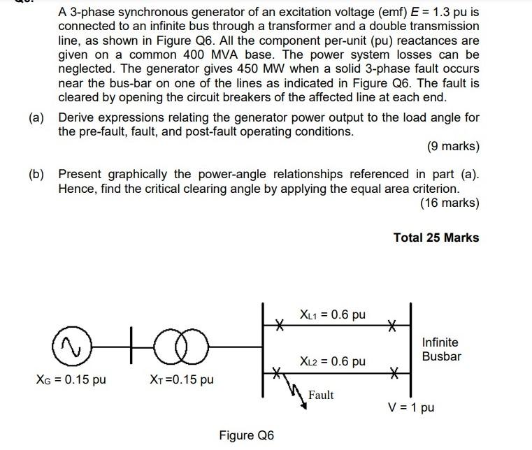Solved u. A 3-phase synchronous generator of an excitation | Chegg.com