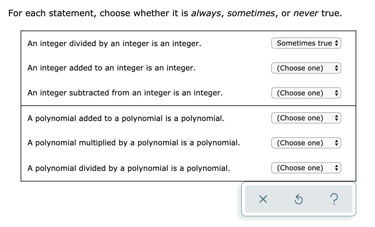 Solved For Each Statement Choose Whether It Is Always
