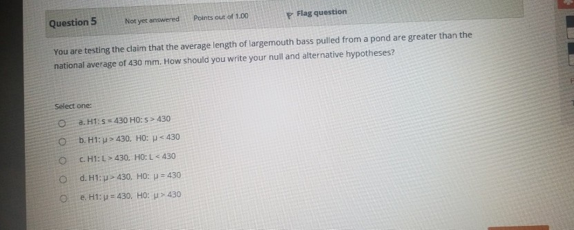 Solved Question5 Not yet answered Points out of 1.00 P Flag | Chegg.com