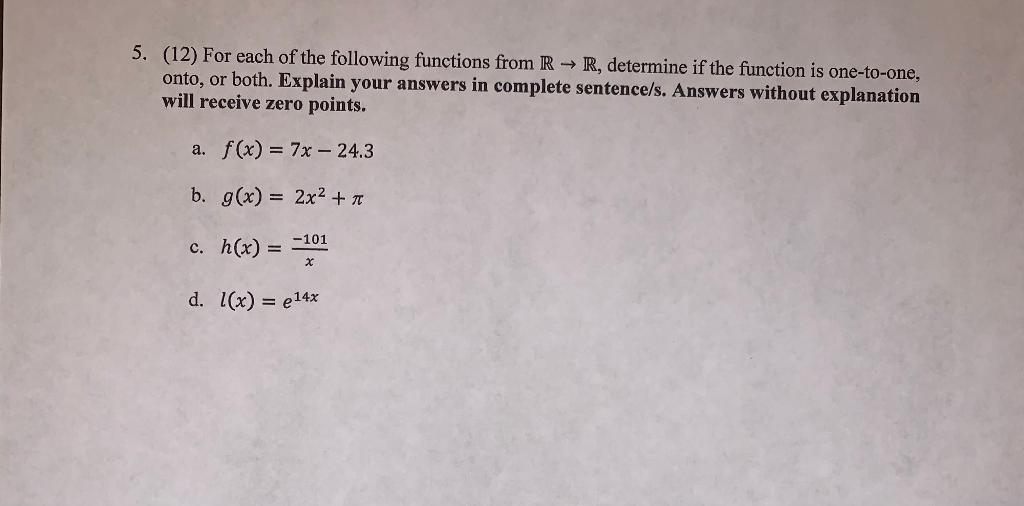 Solved 5. (12) For each of the following functions from R → | Chegg.com
