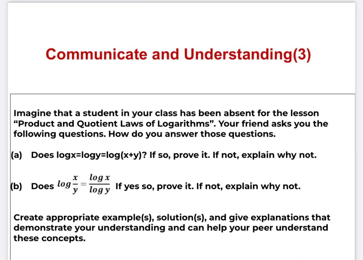 Solved Communicate and Understanding(3) Imagine that a | Chegg.com
