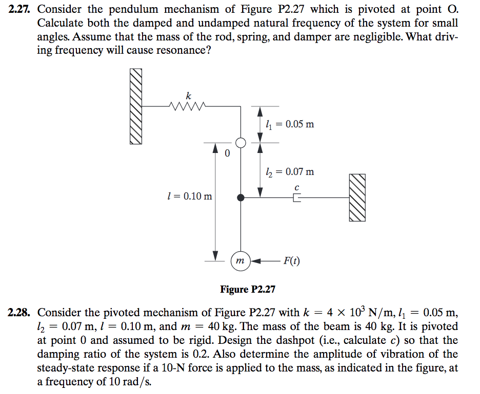 Solved 2.27. Consider the pendulum mechanism of Figure P2.27 | Chegg.com