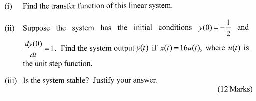 Solved (c) A linear dynamic system is described by the | Chegg.com