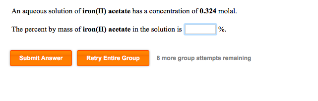 Solved An aqueous solution of iron(II) acetate has a | Chegg.com
