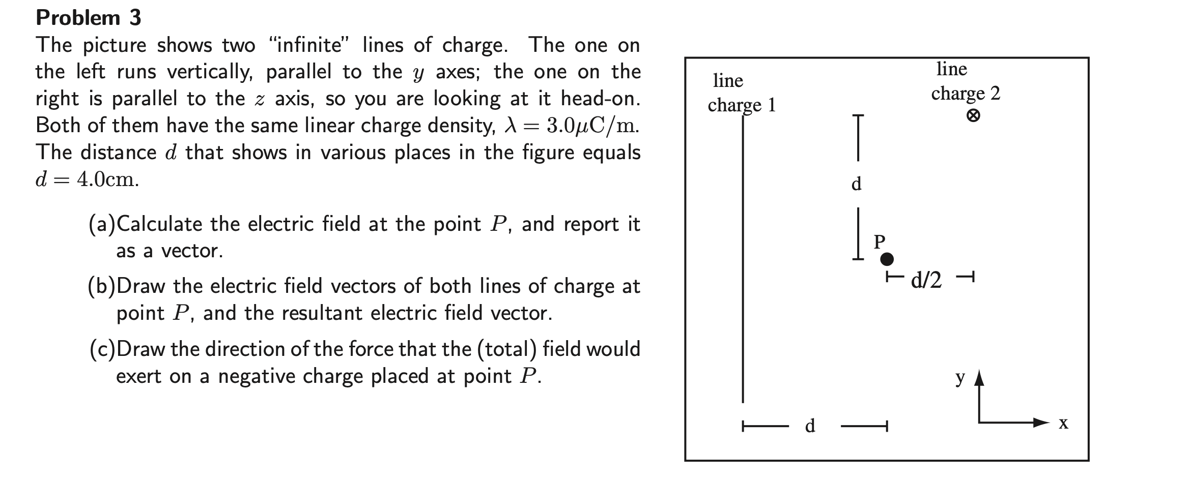 Solved line Problem 3 The picture shows two "infinite" lines | Chegg.com