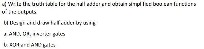 Solved a) Write the truth table for the half adder and | Chegg.com
