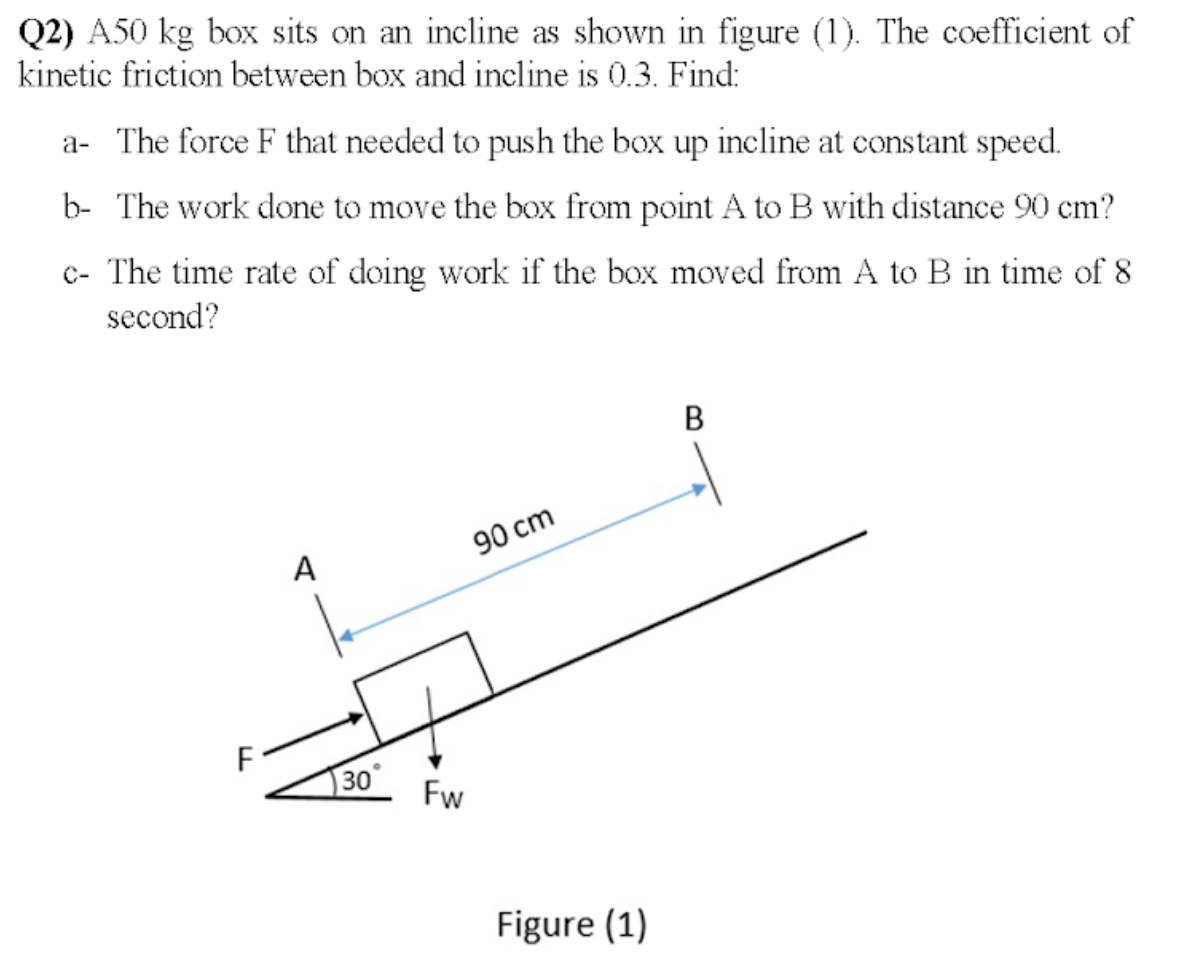 Solved Q2) A50 kg box sits on an incline as shown in figure | Chegg.com