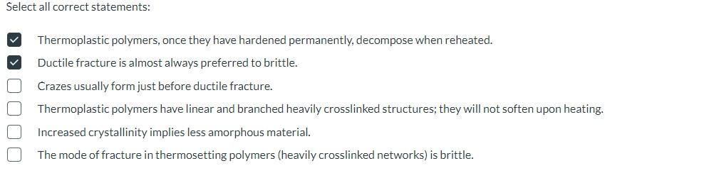Solved Select all correct statements: Thermoplastic | Chegg.com