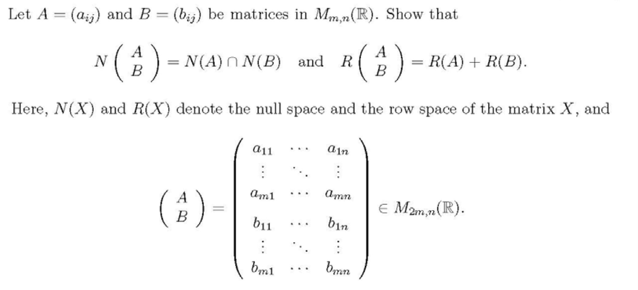 Solved Let A = (aij) and B = (bij) be matrices in Mm,n(R). | Chegg.com