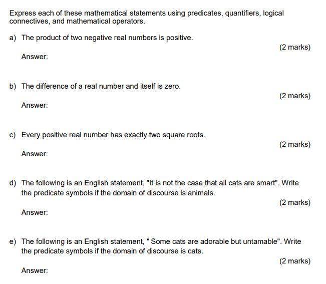 Solved Express each of these mathematical statements using | Chegg.com