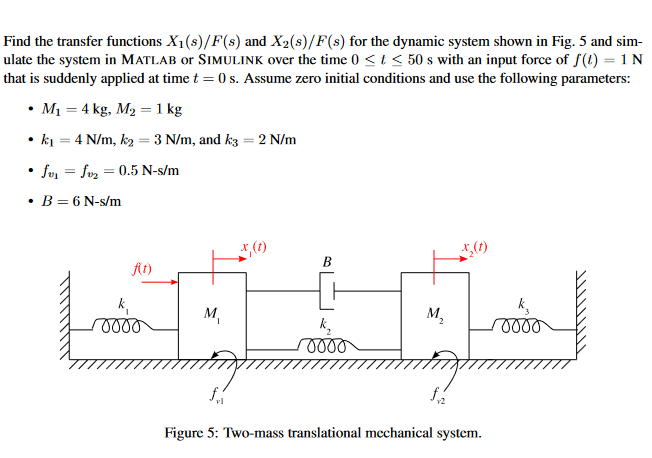 Solved Find the transfer functions X1(s)/F(s) and X2(s)/F(s) | Chegg.com