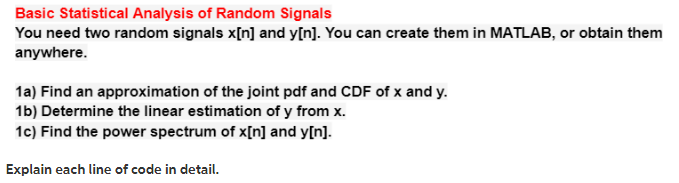 Solved Basic Statistical Analysis of Random Signals You need | Chegg.com