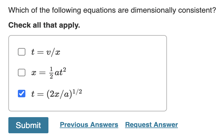 Solved Which of the following equations are dimensionally | Chegg.com