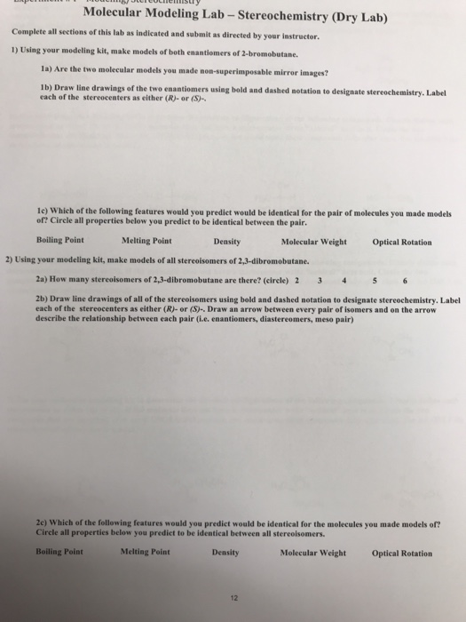 Solved Molecular Modeling Lab - Stereochemistry (Dry Lab) | Chegg.com