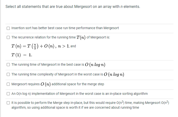 Solved Select all that are true about asymptotic efficiency. | Chegg.com