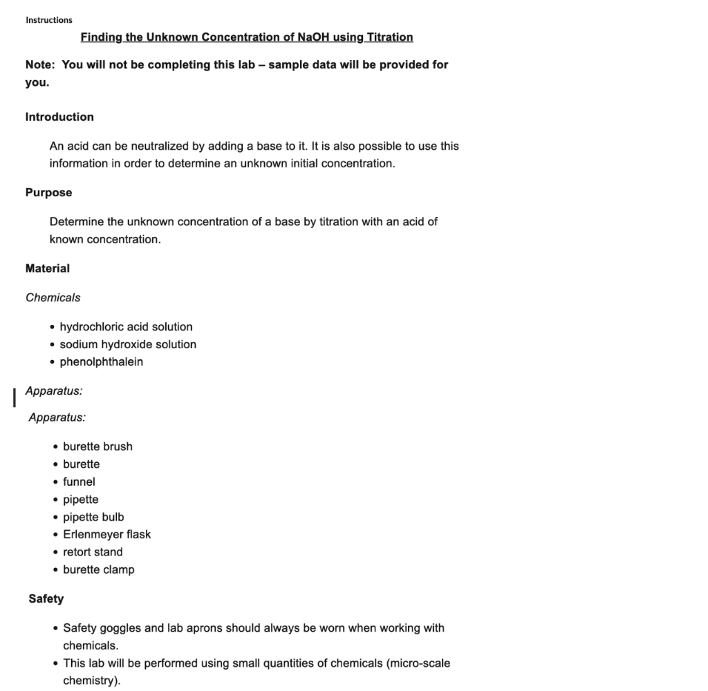 Solved Instructions Finding the Unknown Concentration of | Chegg.com