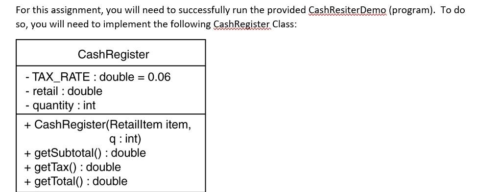 Solved Crete the Retailitem class, and CashRegister Class | Chegg.com
