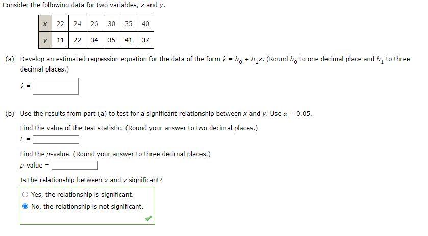 Solved Consider the following data for two variables, x and | Chegg.com