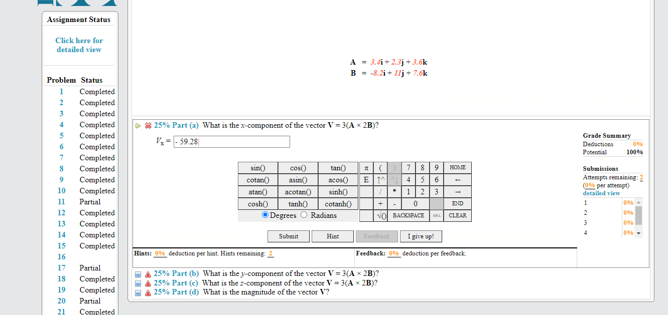 Solved Assignment Status Click here for detailed view A = | Chegg.com