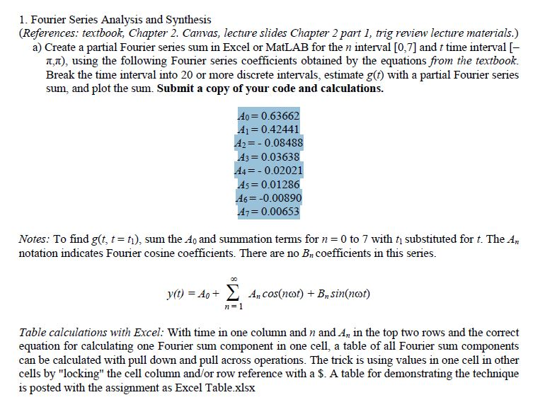 Solved 1 Fourier Series Analysis And Synthesis References Chegg