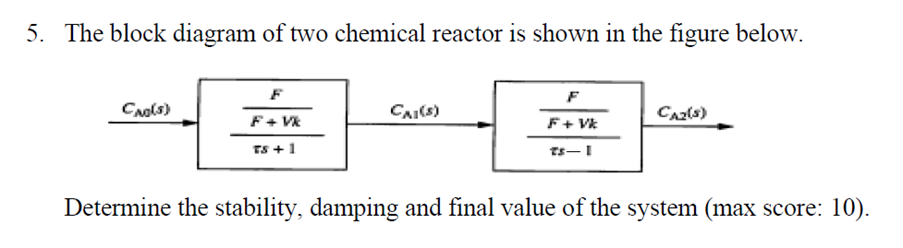 Solved 5. The block diagram of two chemical reactor is shown | Chegg.com