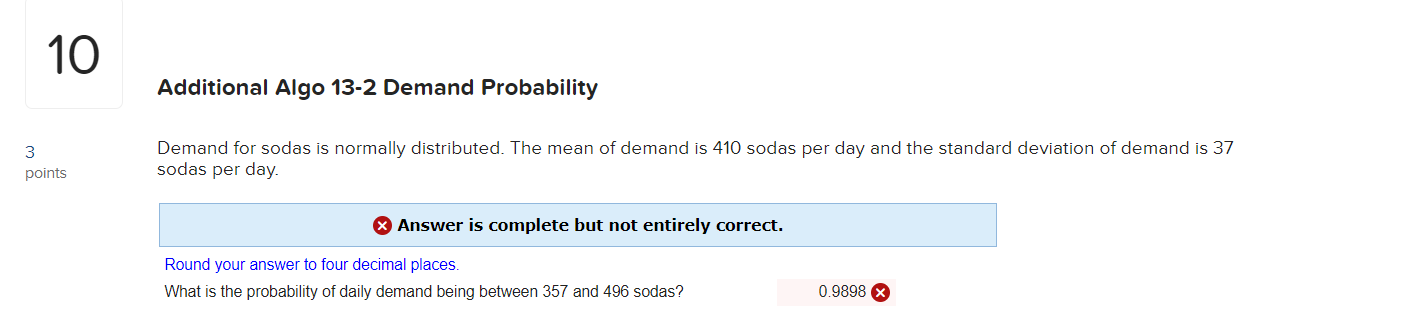 Solved 10 Additional Algo 13-2 Demand Probability 3 points | Chegg.com