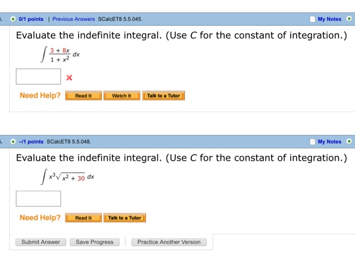 Solved 0/1 points | Previous Answers SCalcET8 5.5.045 My | Chegg.com