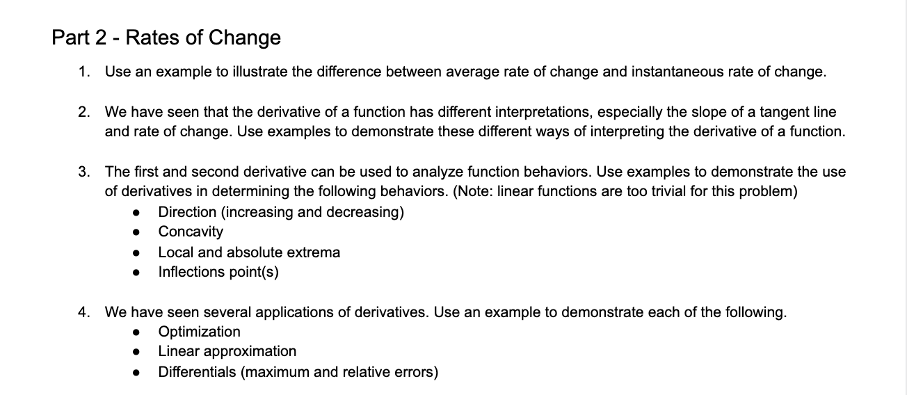 Solved Part 2 - Rates of Change 1. Use an example to | Chegg.com