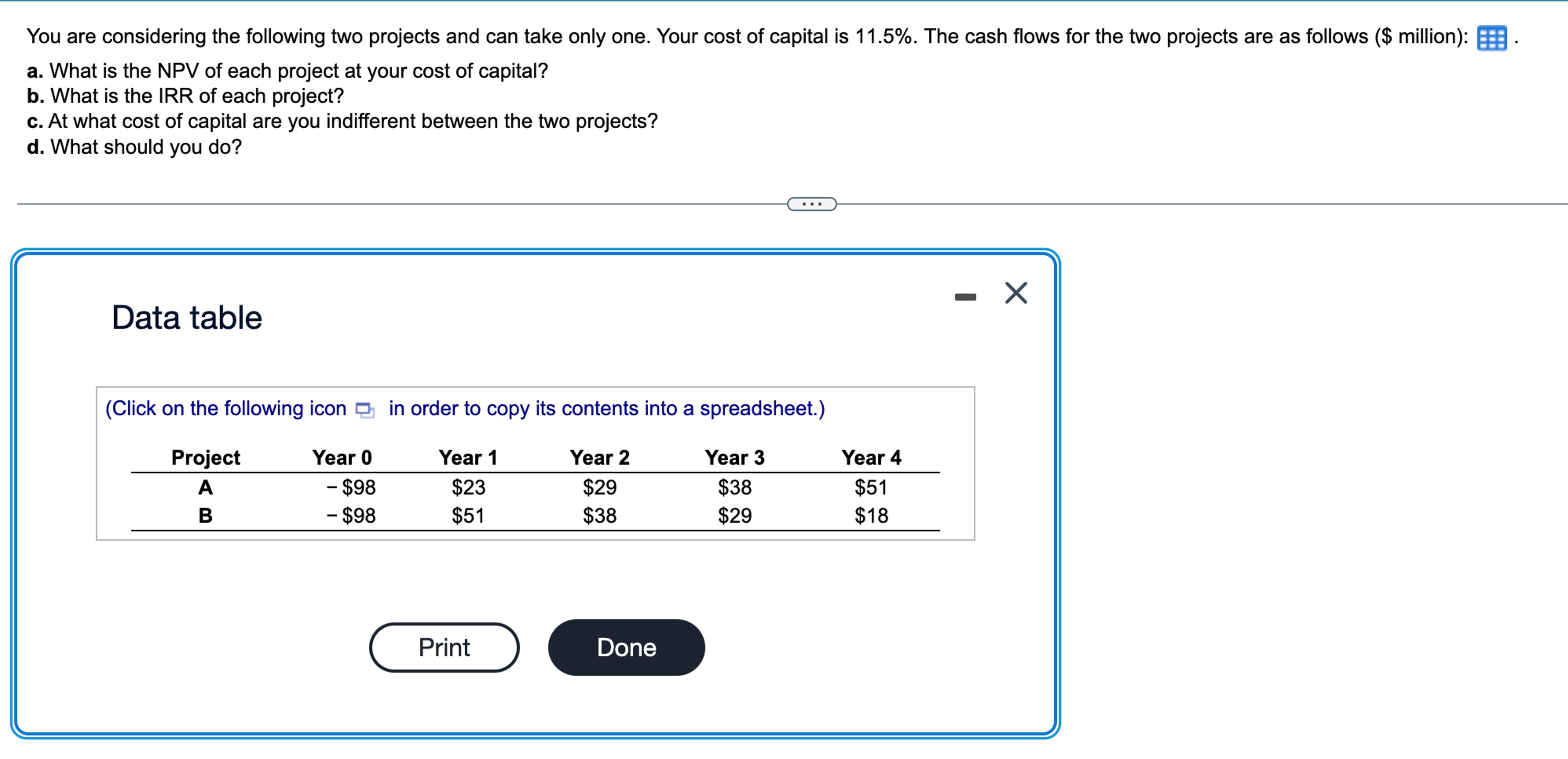 Solved You are considering the following two projects and | Chegg.com