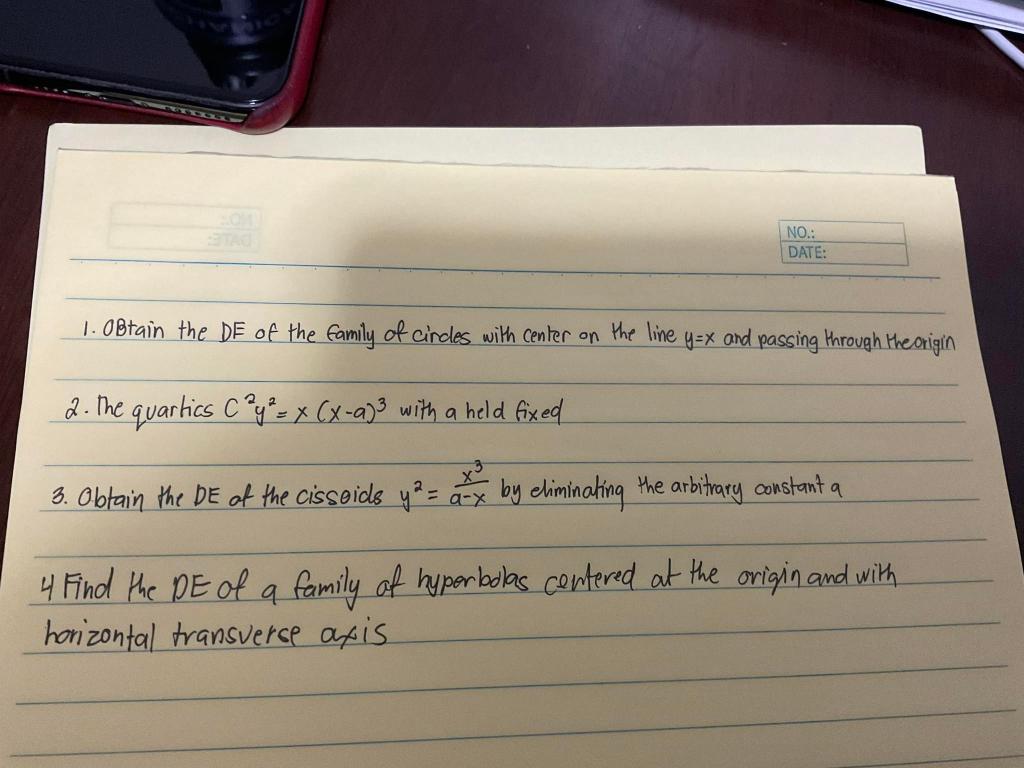 Solved 1. OBtain the DE of the family of circles with center | Chegg.com