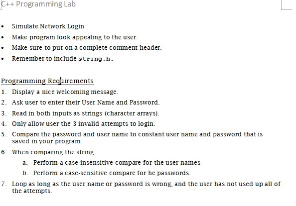 Solved C++ Programming Lab Simulate Network Login Make | Chegg.com