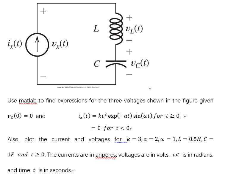 Solved + + L 0000 Lt) iz(t) Vr(t) + С vc(t) T Use matlab to | Chegg.com
