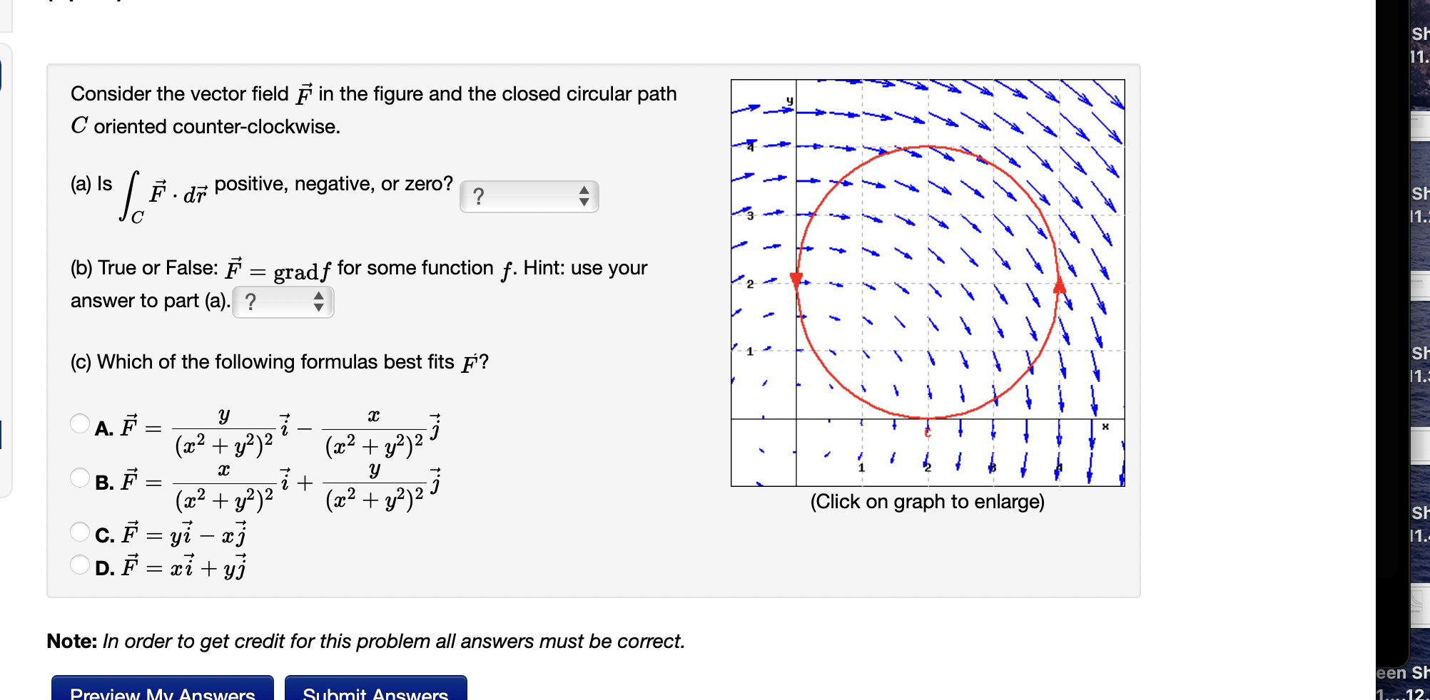 Solved SF 11. Consider the vector field 7 in the figure and | Chegg.com