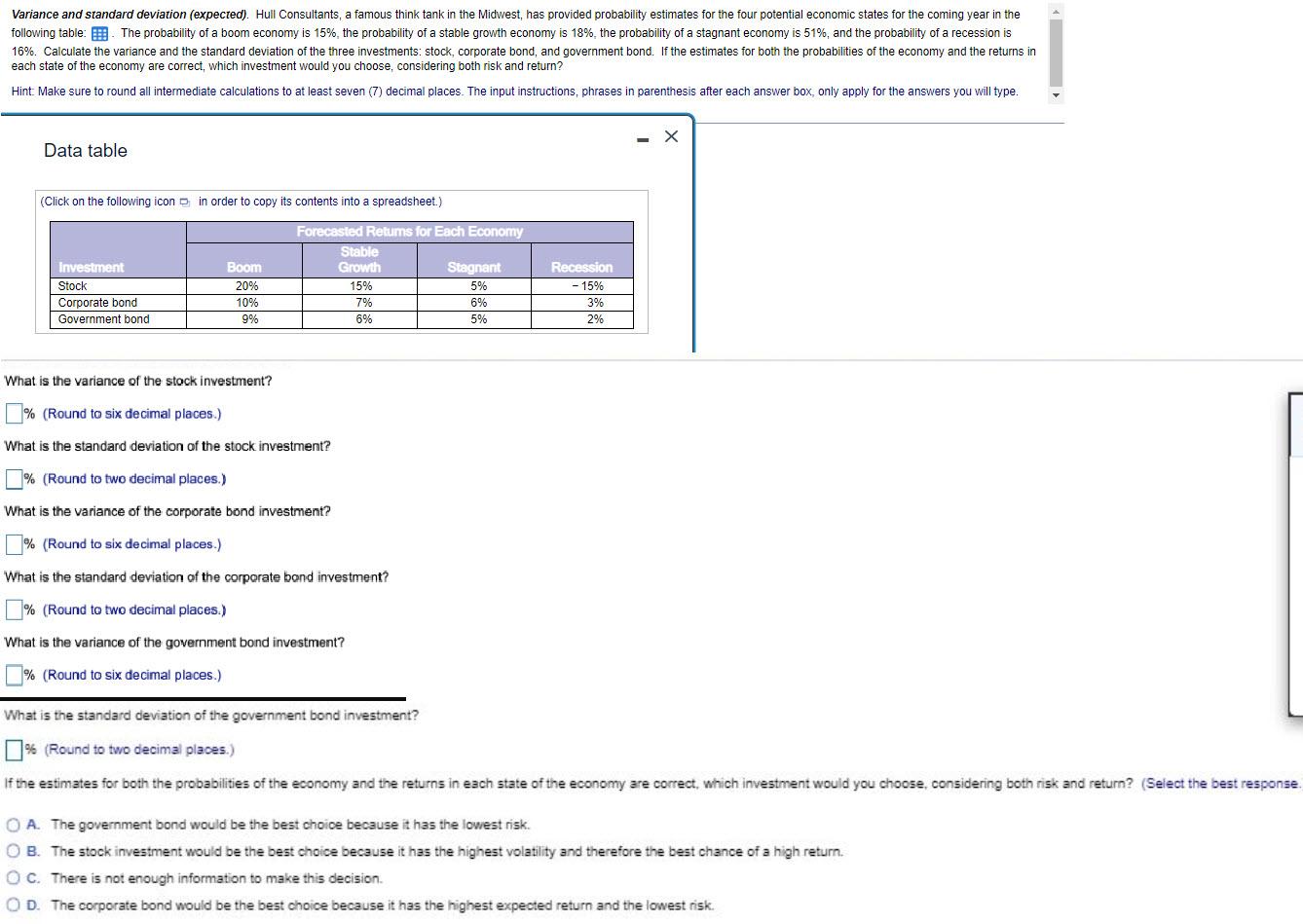 Variance and standard deviation (expected). Hull | Chegg.com