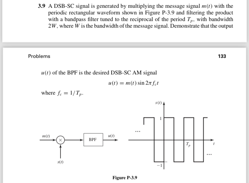 3.9 ﻿A DSB-SC ﻿signal is ﻿generated by ﻿multiplying | Chegg.com