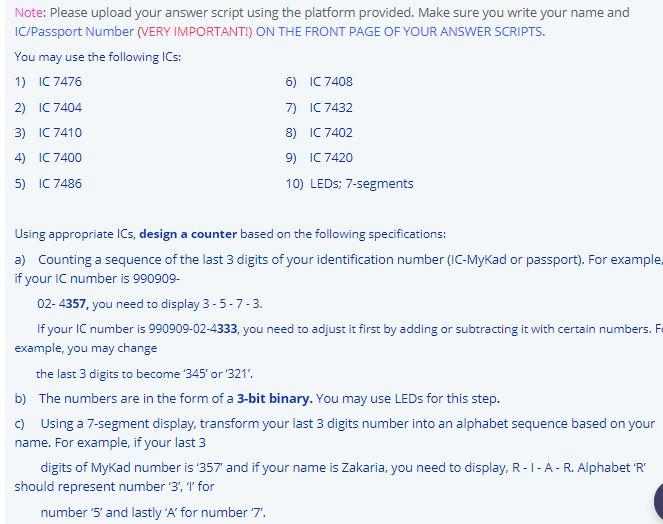 Note: Please upload your answer script using the | Chegg.com