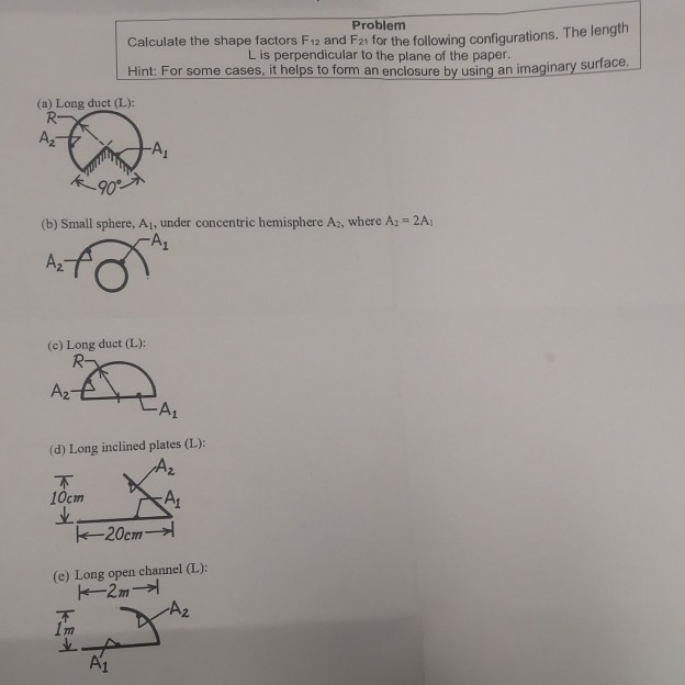 Solved Problem Calculate the shape factors F12 and F21 for | Chegg.com